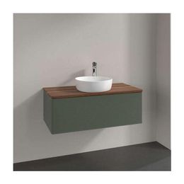 Villeroy & Boch Villeroy und Boch Antao Waschtisch-Unterschrank L31152HL mit Beleuchtung, 1 Auszug, 1000 x 360 x 500 mm, Front mit Struktur, Leaf Green Matt Lacquer / Warm Walnut