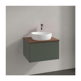 Villeroy & Boch Villeroy und Boch Antao Waschtisch-Unterschrank L29152HL mit Beleuchtung, 1 Auszug, 600 x 360 x 500 mm, Front mit Struktur, Leaf Green Matt Lacquer / Warm Walnut