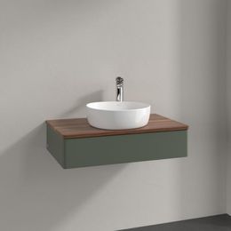 Villeroy & Boch Villeroy und Boch Antao Waschtisch-Unterschrank K08052HL 80x19x50cm, Hahnloch, Waschbeckenplattenfarbe warm walnut, leaf green matt lacquer