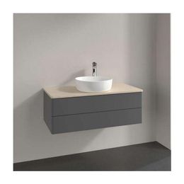 Villeroy & Boch Villeroy und Boch Antao Waschtisch-Unterschrank L20053GK mit Beleuchtung, 2 Ausz&uuml;ge, 1000 x 360 x 500 mm, Front ohne Struktur, Anthracite Matt Lacquer / Botticino