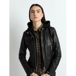 Lederjacke Maze "Mico", Damen, Gr. L, schwarz (schwarz, schwarz), Obermaterial: 100% Lammleder. Innenfutter: 100% Polyester. Kapuze: 55% Baumwolle, 45% Polyester, Jacken