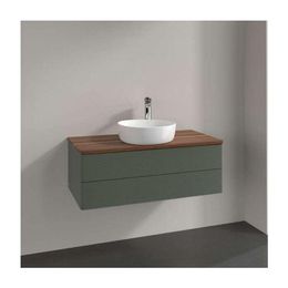 Villeroy & Boch Villeroy und Boch Antao Waschtisch-Unterschrank L20112HL mit Beleuchtung, 2 Ausz&uuml;ge, 1000 x 360 x 500 mm, Front mit Struktur, Leaf Green Matt Lacquer / Warm Walnut