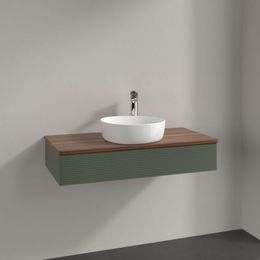 Villeroy & Boch Villeroy und Boch Antao Waschtisch-Unterschrank K09152HL 100x19x50cm, Hahnloch, Waschbeckenplattenfarbe warm walnut, leaf green matt lacquer