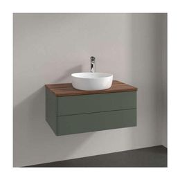 Villeroy & Boch Villeroy und Boch Antao Waschtisch-Unterschrank L19052HL mit Beleuchtung, 2 Ausz&uuml;ge, 800 x 360 x 500 mm, Front ohne Struktur, Leaf Green Matt Lacquer / Warm Walnut