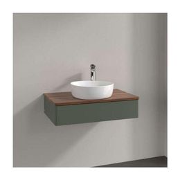 Villeroy & Boch Villeroy und Boch Antao Waschtisch-Unterschrank L08052HL mit Beleuchtung, 1 Auszug, 800 x 190 x 500 mm, Front ohne Struktur, Leaf Green Matt Lacquer / Warm Walnut