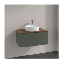 Villeroy & Boch Villeroy und Boch Antao Waschtisch-Unterschrank L30112HL mit Beleuchtung, 1 Auszug, 800 x 360 x 500 mm, Front mit Struktur, Leaf Green Matt Lacquer / Warm Walnut