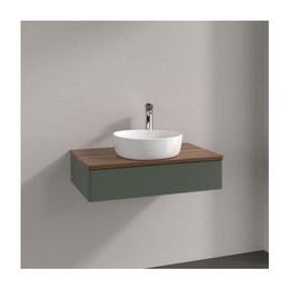 Villeroy & Boch Villeroy und Boch Antao Waschtisch-Unterschrank L08152HL mit Beleuchtung, 1 Auszug, 800 x 190 x 500 mm, Front mit Struktur, Leaf Green Matt Lacquer / Warm Walnut