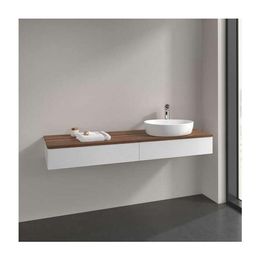 Villeroy & Boch Villeroy und Boch Antao Waschtisch-Unterschrank L16152GF mit Beleuchtung, 2 Ausz&uuml;ge, 1600 x 190 x 500 mm, Front mit Struktur, Glossy White Lacquer / Warm Walnut