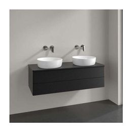 Villeroy & Boch Villeroy und Boch Antao Waschtisch-Unterschrank L24150PD mit Beleuchtung, 2 Ausz&uuml;ge, 1200 x 360 x 500 mm, Front mit Struktur, Black Matt Lacquer / Black Matt Lacquer