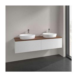 Villeroy & Boch Villeroy und Boch Antao Waschtisch-Unterschrank L39152GF mit Beleuchtung, 2 Ausz&uuml;ge, 1600 x 360 x 500 mm, Front mit Struktur, Glossy White Lacquer / Warm Walnut
