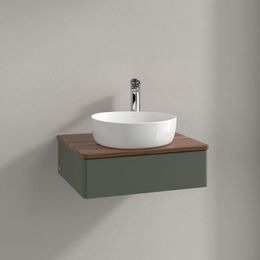 Villeroy & Boch Villeroy und Boch Antao Waschtisch-Unterschrank K07052HL 60x19x50cm, Hahnloch, Waschbeckenplattenfarbe warm walnut, leaf green matt lacquer