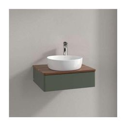 Villeroy & Boch Villeroy und Boch Antao Waschtisch-Unterschrank L07012HL mit Beleuchtung, 1 Auszug, 600 x 190 x 500 mm, Front ohne Struktur, Leaf Green Matt Lacquer / Warm Walnut