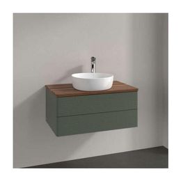 Villeroy & Boch Villeroy und Boch Antao Waschtisch-Unterschrank L19112HL mit Beleuchtung, 2 Ausz&uuml;ge, 800 x 360 x 500 mm, Front mit Struktur, Leaf Green Matt Lacquer / Warm Walnut