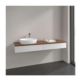 Villeroy & Boch Villeroy und Boch Antao Waschtisch-Unterschrank L15152GF mit Beleuchtung, 2 Ausz&uuml;ge, 1600 x 190 x 500 mm, Front mit Struktur, Glossy White Lacquer / Warm Walnut