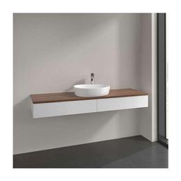 Villeroy & Boch Villeroy und Boch Antao Waschtisch-Unterschrank L14112GF mit Beleuchtung, 2 Ausz&uuml;ge, 1600 x 190 x 500 mm, Front mit Struktur, Glossy White Lacquer / Warm Walnut
