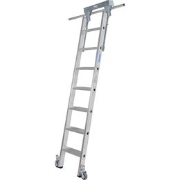 Krause Stufen-Regalleiter, mit Kopffahrwerk f&uuml;r Rundrohr-Schienenanlage, 7 Stufen