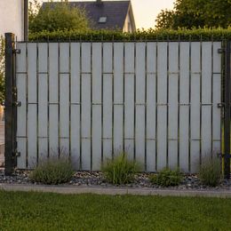Sichtschutzstreifen vertikal grau mit Klemmschienen Einstabmattenzaun Zaunfolie g&uuml;nstig