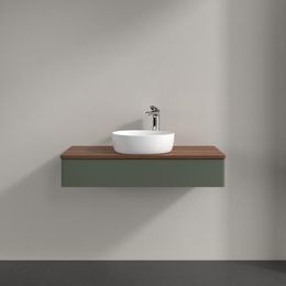 Villeroy & Boch Villeroy und Boch Antao Waschtisch-Unterschrank K09052HL 100x19x50cm, Hahnloch, Waschbeckenplattenfarbe warm walnut, leaf green matt lacquer