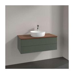 Villeroy & Boch Villeroy und Boch Antao Waschtisch-Unterschrank K20152HL 100x36x50cm, Hahnloch, Waschbeckenplattenfarbe warm walnut, leaf green matt lacquer