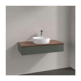 Villeroy & Boch Villeroy und Boch Antao Waschtisch-Unterschrank L09152HL mit Beleuchtung, 1 Auszug, 1000 x 190 x 500 mm, Front mit Struktur, Leaf Green Matt Lacquer / Warm Walnut