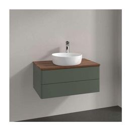 Villeroy & Boch Villeroy und Boch Antao Waschtisch-Unterschrank L19012HL mit Beleuchtung, 2 Ausz&uuml;ge, 800 x 360 x 500 mm, Front ohne Struktur, Leaf Green Matt Lacquer / Warm Walnut