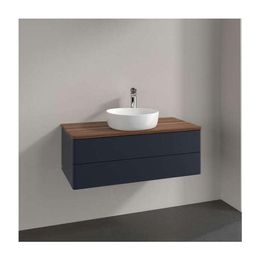 Villeroy & Boch Villeroy und Boch Antao Waschtisch-Unterschrank L20052HG mit Beleuchtung, 2 Ausz&uuml;ge, 1000 x 360 x 500 mm, Front ohne Struktur, Midnight Blue Matt Lacquer / Warm Walnut