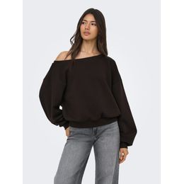 Sweatshirt Only "ONLRHINA L/S ONE SHOULDER NOOS SWT", Damen, Gr. L, chocolate torte, Sweatware, Obermaterial: 60% Baumwolle, 40% Polyester, unifarben, oversize normal, tiefer Rundhals, Sweatshirts Sweatshirt, Baumwollmischung, oversize