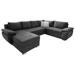 P & B Wohnlandschaft, Anthrazit, Textil, Uni, 5-Sitzer, F&uuml;llung: Schaumstoff, U-Form, 305x219 cm, Made in EU, Liegefunktion, Wohnzimmer, Sofas & Couches, Wohnlandschaften, Wohnlandschaften in U-Form