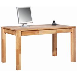 CARRYHOME Schreibtisch, Kernbuche, Holz, Kernbuche, massiv, 1 Schublade(n) Schubladen, rechteckig, eckig, 140x80x76 cm, Stauraum, Arbeitszimmer, Schreibtische, B&uuml;rotische