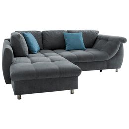 P & B Ecksofa, Anthrazit, Blau, Textil, Uni, 3-Sitzer, F&uuml;llung: Schaumstoff, Ottomane links, L-Form, 250x190 cm, Made in EU, Wohnzimmer, Sofas & Couches, Wohnlandschaften, Ecksofas