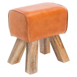 Mid.you Hocker, Braun, Holz, Echtleder, Ziegenleder, Mangoholz, massiv, rechteckig, 40x47x30 cm, Wohnzimmer, Hocker, Sitzhocker