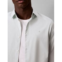 Langarmhemd Calvin Klein "LONG SLEEVE SOLID STRETCH SLIM SHIRT", Herren, Gr. M, N-Gr, pale meadow, Web, Obermaterial: 96% Baumwolle, 4% Elasthan, slim fit h&uuml;ftlang, Rundhals, &Auml;rmel mit &Auml;rmelschlitz 2-Knopf-Manschette, Hemden, slim fit, in Unifarbe