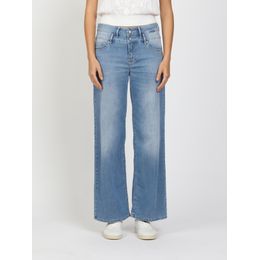 Weite Jeans Gang "94CARA", Damen, Gr. 28, N-Gr, light midblau, Denim/Jeans, Obermaterial: 76% Baumwolle, 15% Polyester, 8% Viskose, 1% Elasthan, weit lang, Jeans, Light Denim mit Doppelbund