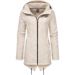 Kapuzenstrickjacke Ragwear "Wingi Melange", Damen, Gr. L (40), grau (taupe), Strick, Obermaterial: 56% Baumwolle, 44% Polyester. Innenfutter: 100% Polyester, figurumspielend ca. Mitte Oberschenkel, hoch geschlossener Ausschnitt, &Auml;rmel ohne &Auml;rmelschlitz abgesteppte Kante mit Daumenl&ouml;chern, Strickjacken, Sportliche Kapuzenjacke mit Teddy-Kunstfell