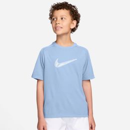 T-Shirt Nike "B NK DF MULTI SS TOP HBR", M&auml;dchen, Gr. M, hydrogen blu, Jersey, Obermaterial: 100% Polyester, normal, Rundhals, Shirts T-Shirt, f&uuml;r Kinder, sportlicher Stil, Kurzarm, Rundhalsausschnitt