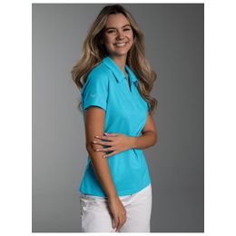Poloshirt TRIGEMA "TRIGEMA Poloshirt ohne Knopfleiste", Damen, Gr. L, blau (azur), Piqu&eacute;, 100% Baumwolle, Basic, ohne Ausschnitt, Shirts