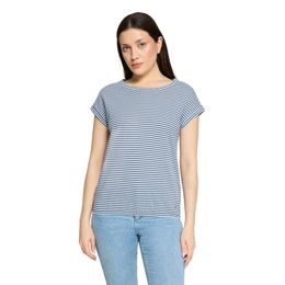 BETTY & CO Kurzarmshirt BETTY & CO "Damen mit Gummizug", Damen, Gr. L, dunkelblau, wei&szlig;, Obermaterial: 92% Baumwolle, 7% Polyester, 1% Elasthan, loose fit normal, Rundhals, Shirts