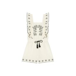 Jumpsuit RAFFYA "Philo Ruffle Neck Embroidered Playsuit M&auml;dchen", M&auml;dchen, Gr. 104, ecru, 55% Viskose, 45% Leinen, normal, eckiger Ausschnitt, Overalls Jumpsuit
