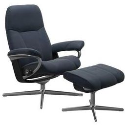 Relaxsessel stressless "Consul", blau (oxford blau paloma), B:82cm H:102cm T:72cm, Leder PALOMA: PALOMA ist ein durchgef&auml;rbtes Semianilin-M&ouml;belleder mit nat&uuml;rlicher Narbung., Sessel, Relaxsessel, mit Cross Base, Gr&ouml;&szlig;e S, M & L, Holzakzent Schwarz
