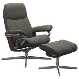 Relaxsessel stressless "Consul", grau (metal grau paloma), B:82cm H:102cm T:72cm, Leder PALOMA: PALOMA ist ein durchgef&auml;rbtes Semianilin-M&ouml;belleder mit nat&uuml;rlicher Narbung., Sessel, Relaxsessel, mit Hocker, mit Cross Base, Gr&ouml;&szlig;e S, M & L, Holzakzent Wenge