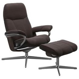 Relaxsessel stressless "Consul", braun (chocolate paloma), B:91cm H:102cm T:79cm, Leder PALOMA: PALOMA ist ein durchgef&auml;rbtes Semianilin-M&ouml;belleder mit nat&uuml;rlicher Narbung., Sessel, Relaxsessel, mit Hocker, mit Cross Base, Gr&ouml;&szlig;e S, M & L, Holzakzent Wenge