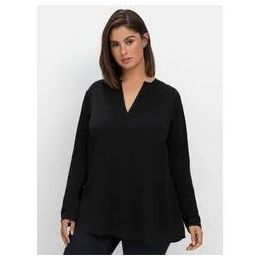 Longbluse sheego, Damen, Gr. 58, schwarz, 100% Polyester, unifarben, V-Ausschnitt, Blusen Longbluse