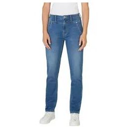 Tapered-fit-Jeans Pepe Jeans "TAPERED GYMDIGO MW CAREY", Damen, Gr. 27, L&auml;nge 32, blau, Denim/Jeans, Obermaterial: 86% Baumwolle, 12% Polyester, 2% Elasthan, gerade, unten schmal, Jeans, mit Passe vorn