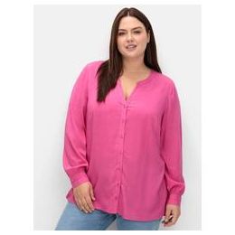 Longbluse sheego, Damen, Gr. 42, rosa (fuchsia), 100% Viskose, unifarben, V-Ausschnitt, Blusen Longbluse