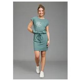 Shirtkleid Kangaroos, Damen, Gr. 48/50, N-Gr, petrol, Single Jersey, Obermaterial: 50% Baumwolle, 50% Modal, figurumspielend ca. Mitte Oberschenkel, Rundhals, angeschnitten abgesteppte Kante, Kleider Shirtkleid, mit Pusteblume, f&uuml;r Casualmode und Streetwear, Kurzarm