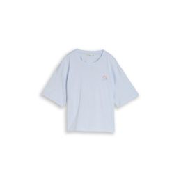 Tom Tailor Denim Damen Boxy Fit T-Shirt mit R&uuml;ckenprint, blau, Uni, Gr. XL