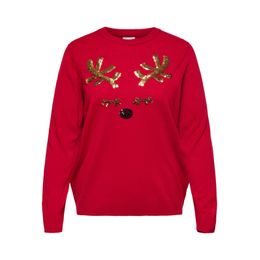 Only sheego Gro&szlig;e Gr&ouml;&szlig;en Weihnachtspullover, salsa detail:sequins antler, Gr&ouml;&szlig;e L - Damen