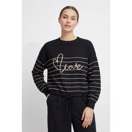 Only sheego Gro&szlig;e Gr&ouml;&szlig;en Rundhalspullover, black detail:whitecap gray mel stripe/love, Gr&ouml;&szlig;e L - Damen