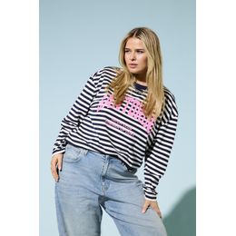 Only sheego Gro&szlig;e Gr&ouml;&szlig;en Langarmshirt, navy blazer stripes:cloud dancer, Gr&ouml;&szlig;e M - Damen