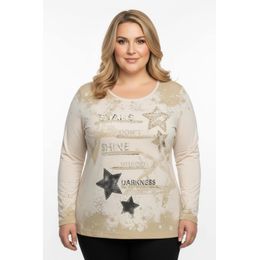 sheego Gro&szlig;e Gr&ouml;&szlig;en Print-Shirt mit gl&auml;nzendem Sternendruck, champagner-schwarz-bedruckt, Gr&ouml;&szlig;e 52 - Damen